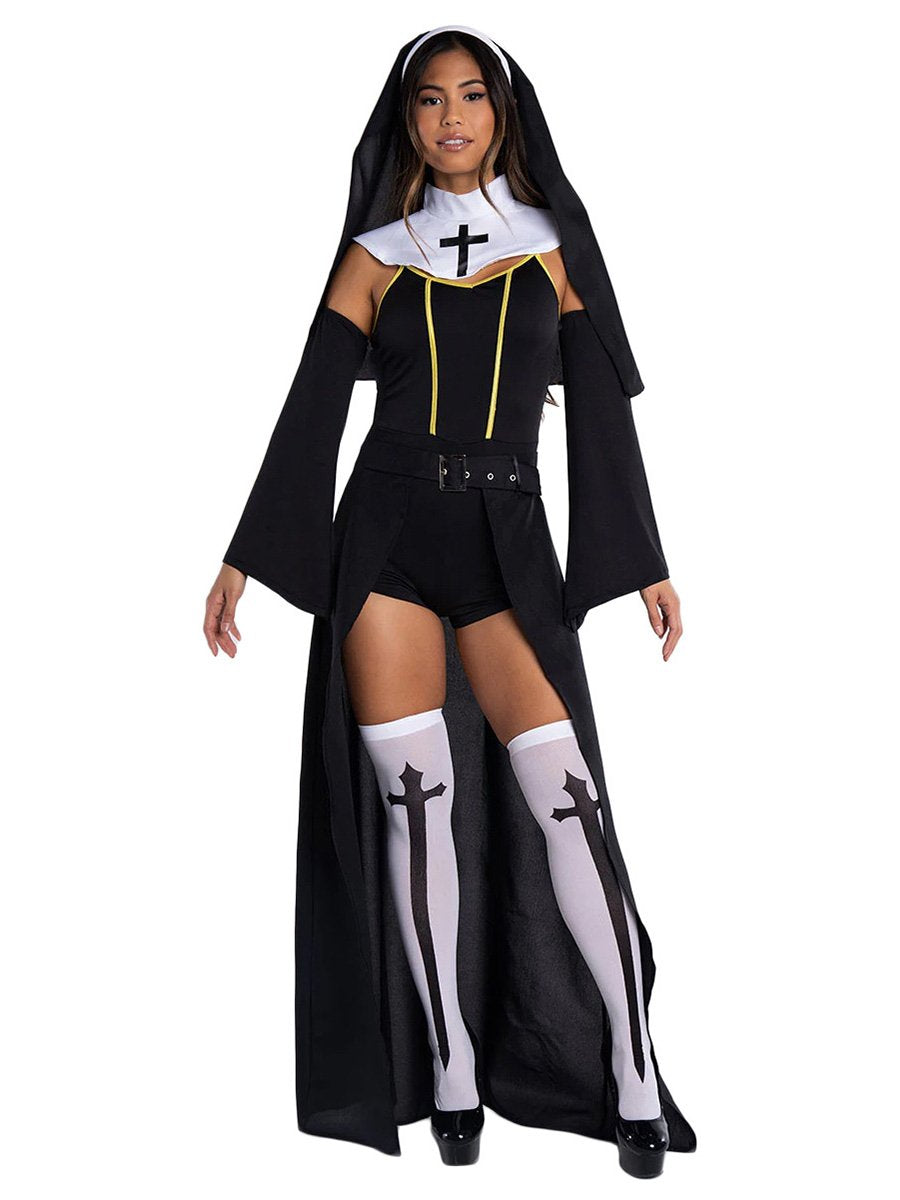 Sister Nun Cosplay Bodysuit with Open Skirt